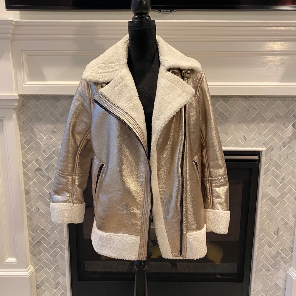 Gold Lemay Vegan Leather Bomber With Shearling - Gem